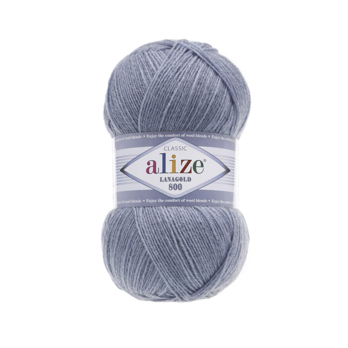 Пряжа для вязания Alize Lanagold 800 цвет 221 светлый джинс 100 гр/730 м 49% шерсть, 51% акрил