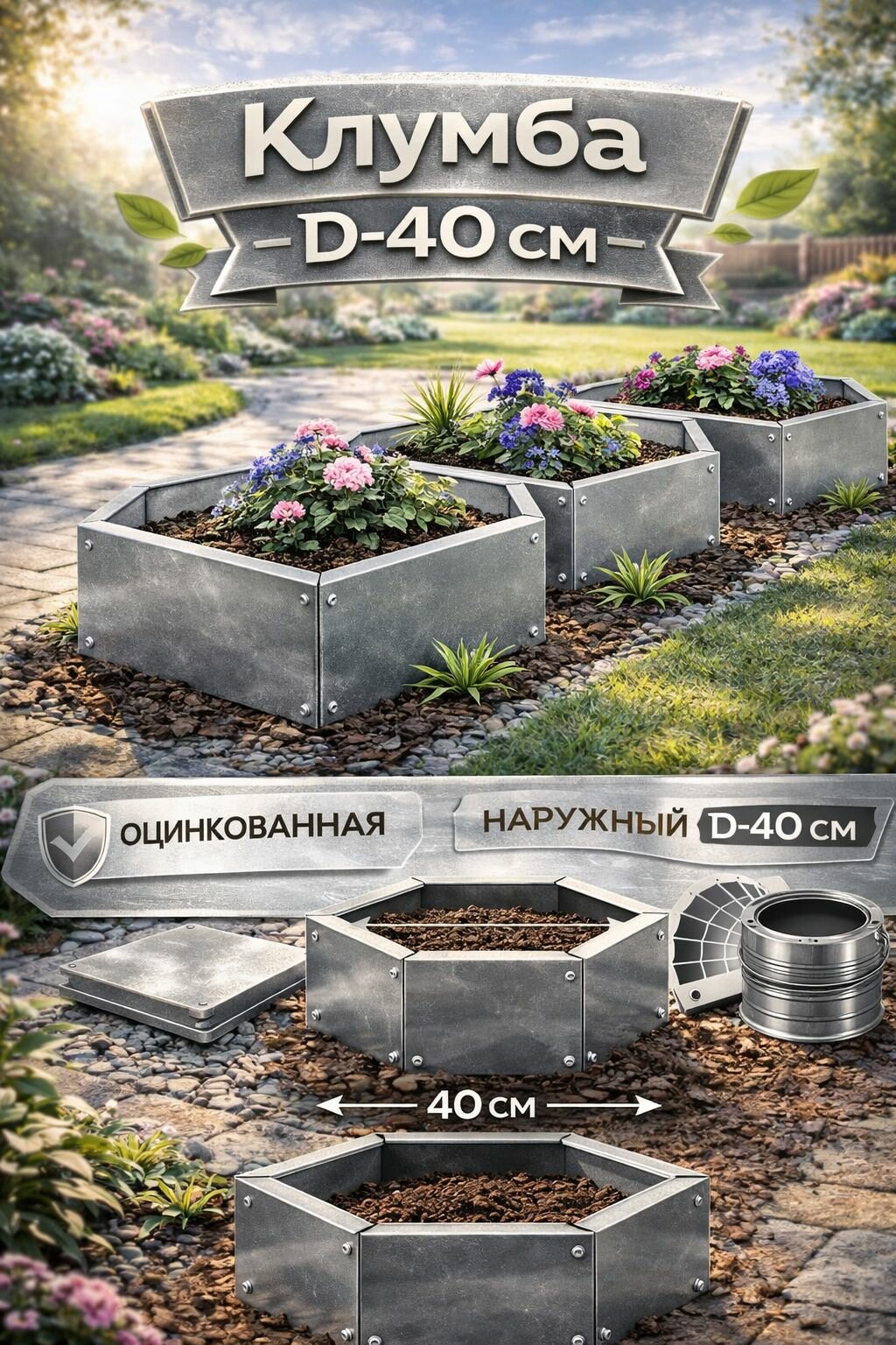 Клумба садовая D-40 см оцинкованная