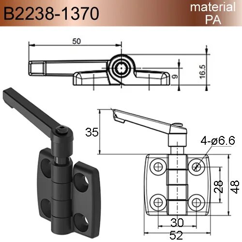 Черные дверные петли B2238-1370 с рычагом