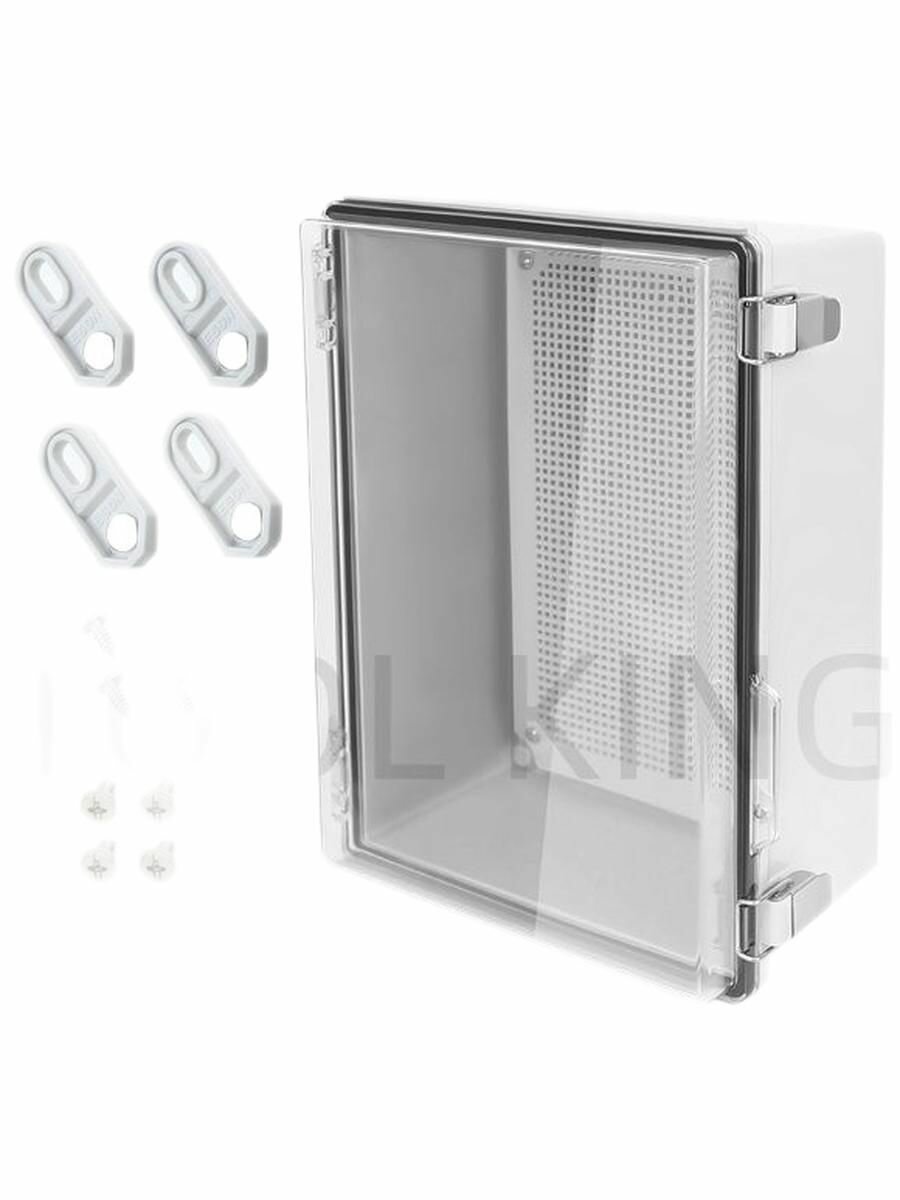 ABS Электрическая коробка, Водонепроницаемая прозрачная крышка IP67, Распределительная коробка с защелкой из нержавеющей стали, Настенные кронштейны, Кабельные вводы,300x200x130 мм