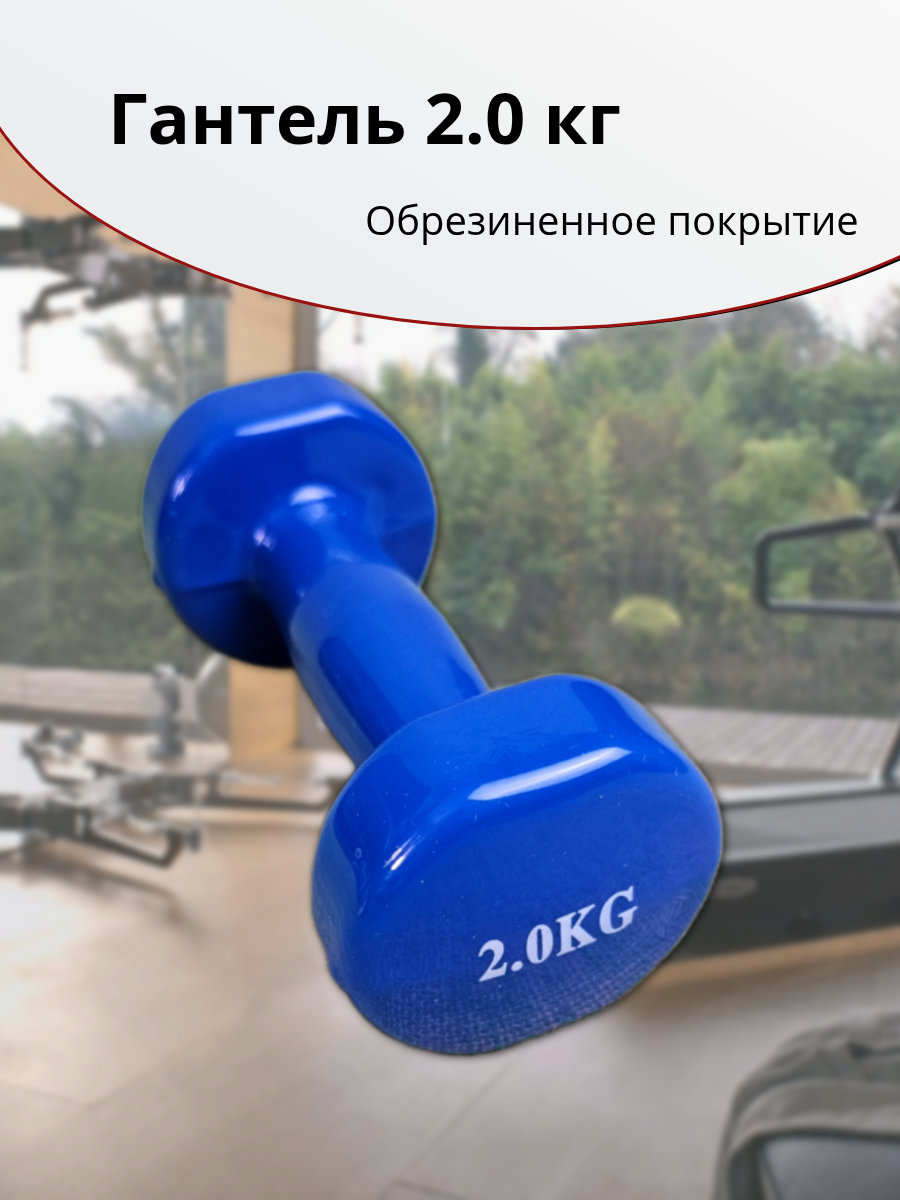 Гантель 2,0 кг, виниловое покрытие, синие.