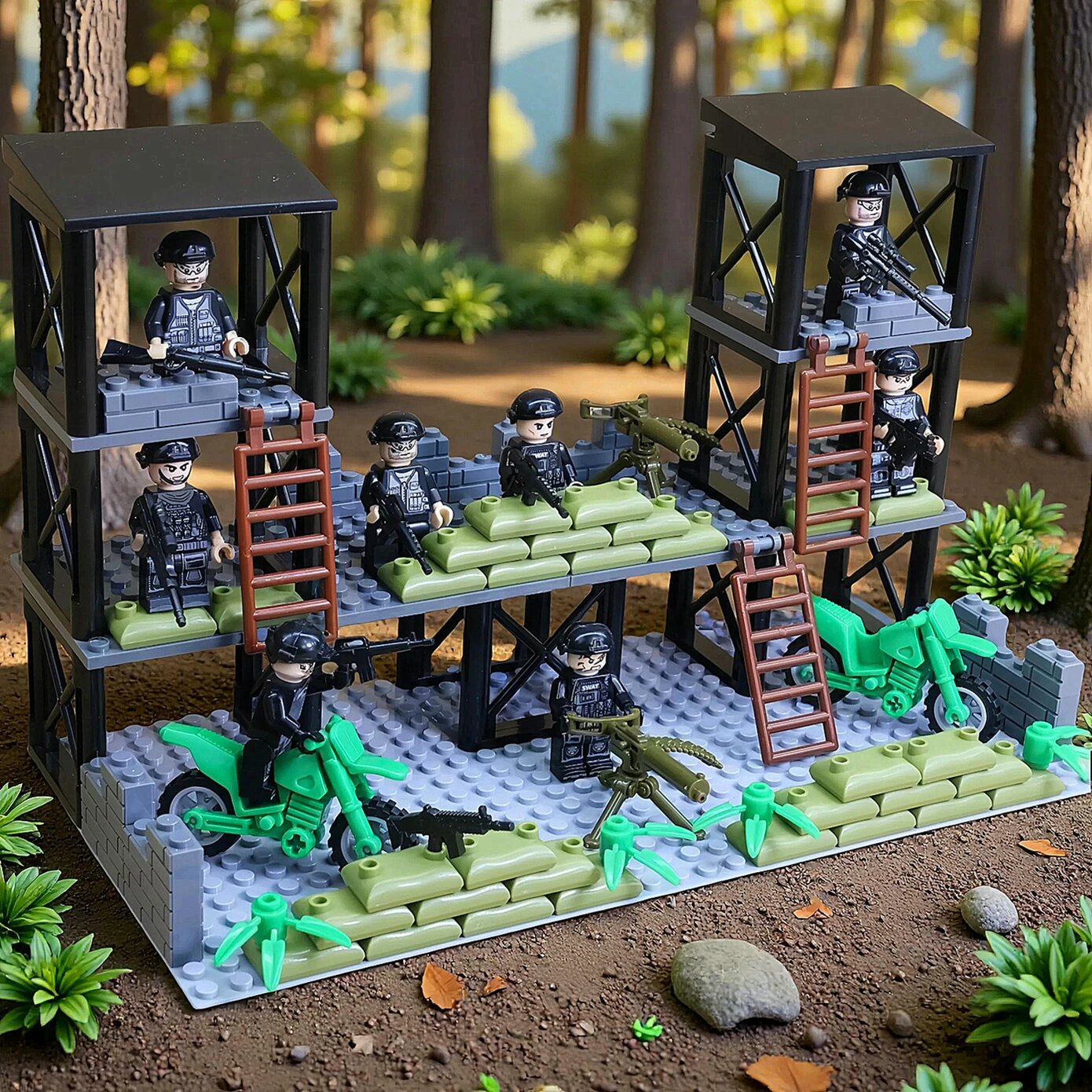 Набор LEGO Военный Полицейский Тактический Стражевый Башня H с Специалистом, Мотоциклом и Оружием для Мальчиков