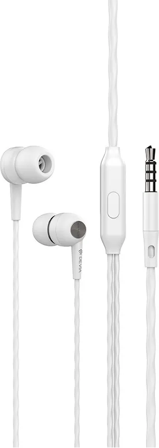 Проводные внутриканальные наушники Devia Kintone Headset V2, с пультом управления и микрофоном, белый — фото 1