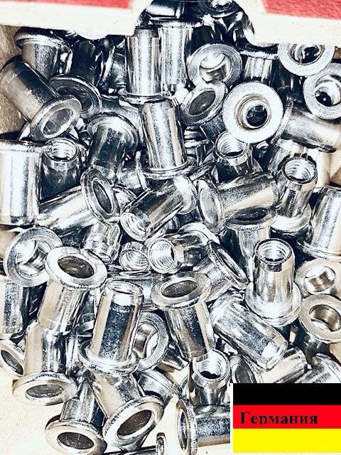 Заклепка гайка резьбовая винтовая алюминиевая стандартный бортик М6х15 (50 штук) Германия