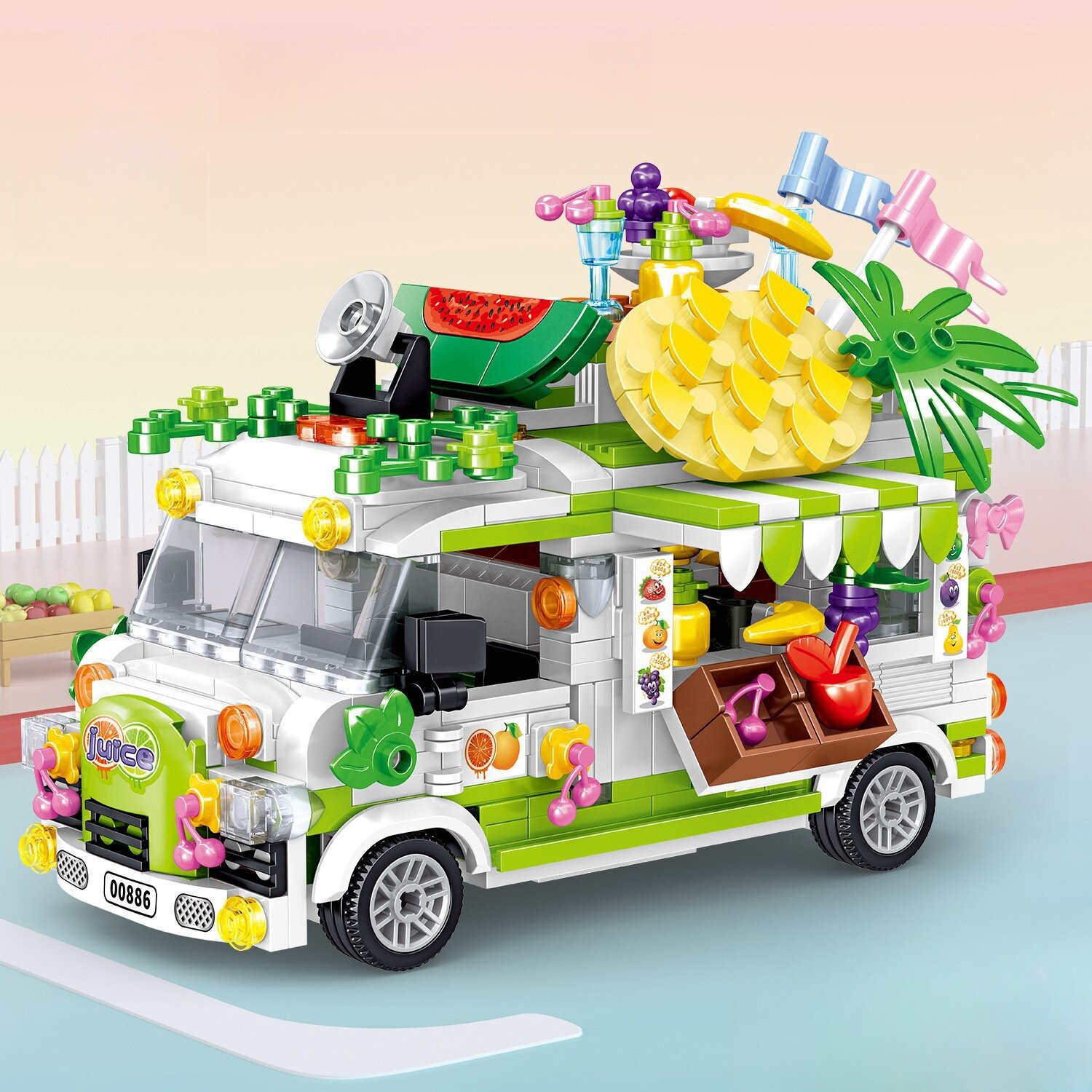 Ice cream truck small pellets assembled Chinese building blocks girl series educational puzzle toys for girls as gifts