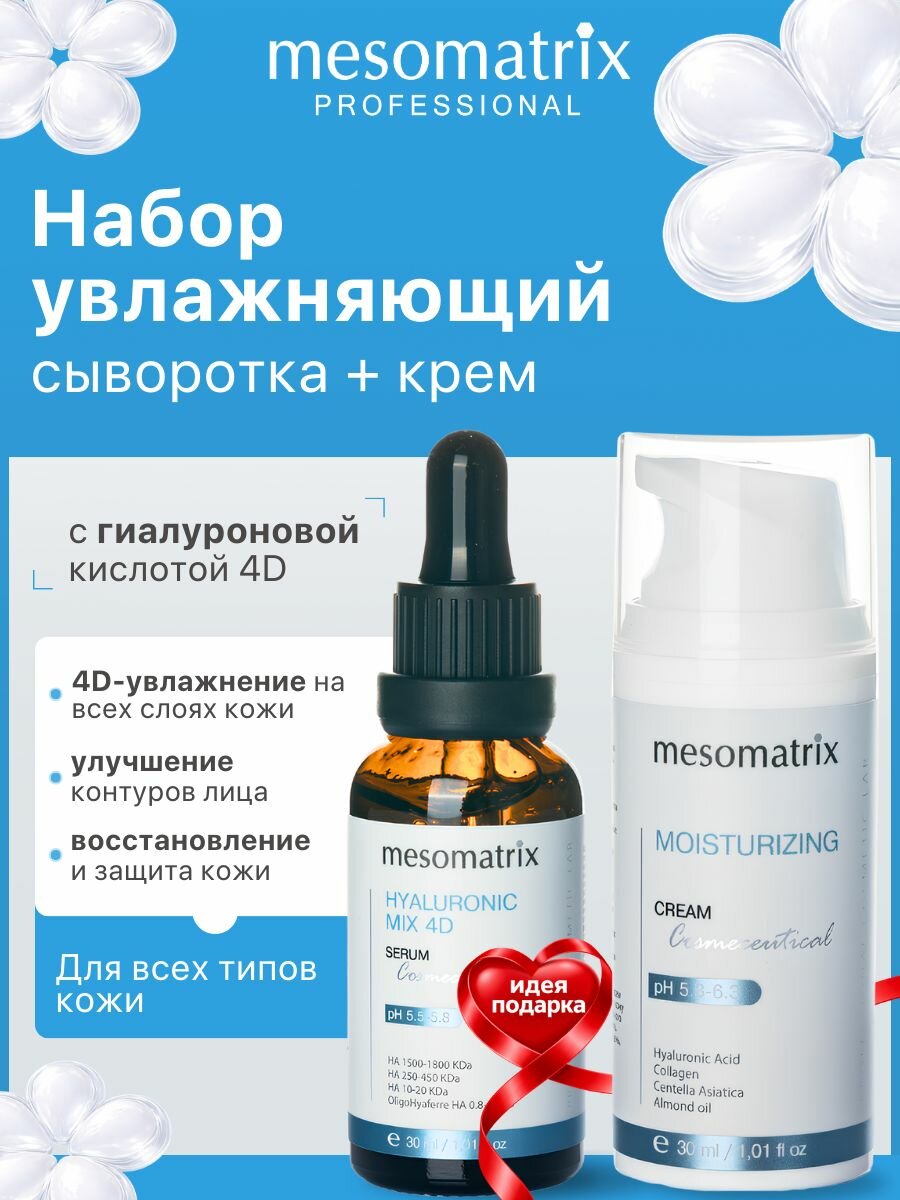Увлажняющий набор уходовой косметики (сыворотка + крем) для сухой чувствительной кожи лица Mesomatrix