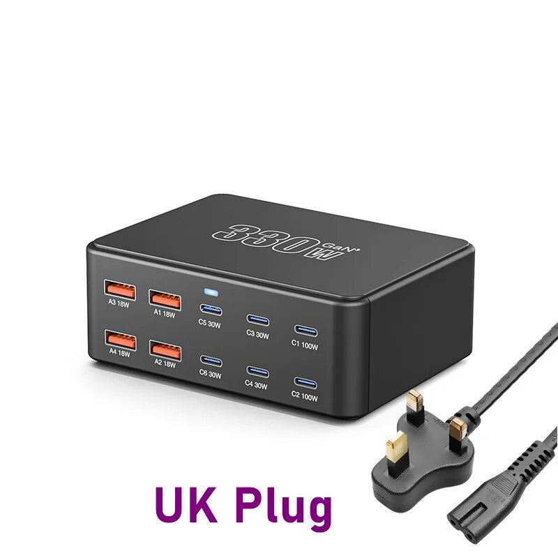 Зарядная Станция 330W Gan С 10 Портами USB Type-C PD 100W Для Быстрой Зарядки MacBook Pro, iPhone