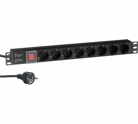 Блок розеток ExeGate ServerPro PDU-19H802 Al-8S-EU1.8CU-SW, 19, 1U, алюминий, 8Schuko, евро, 1.8м 280841