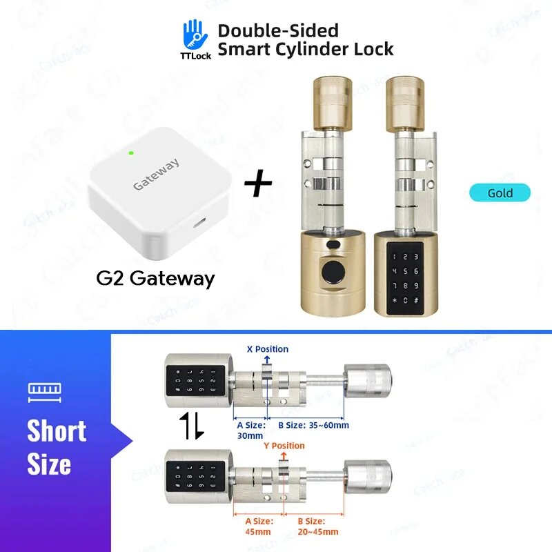 Умный замок TT Lock Double-Sided Gold, Short G and gateway