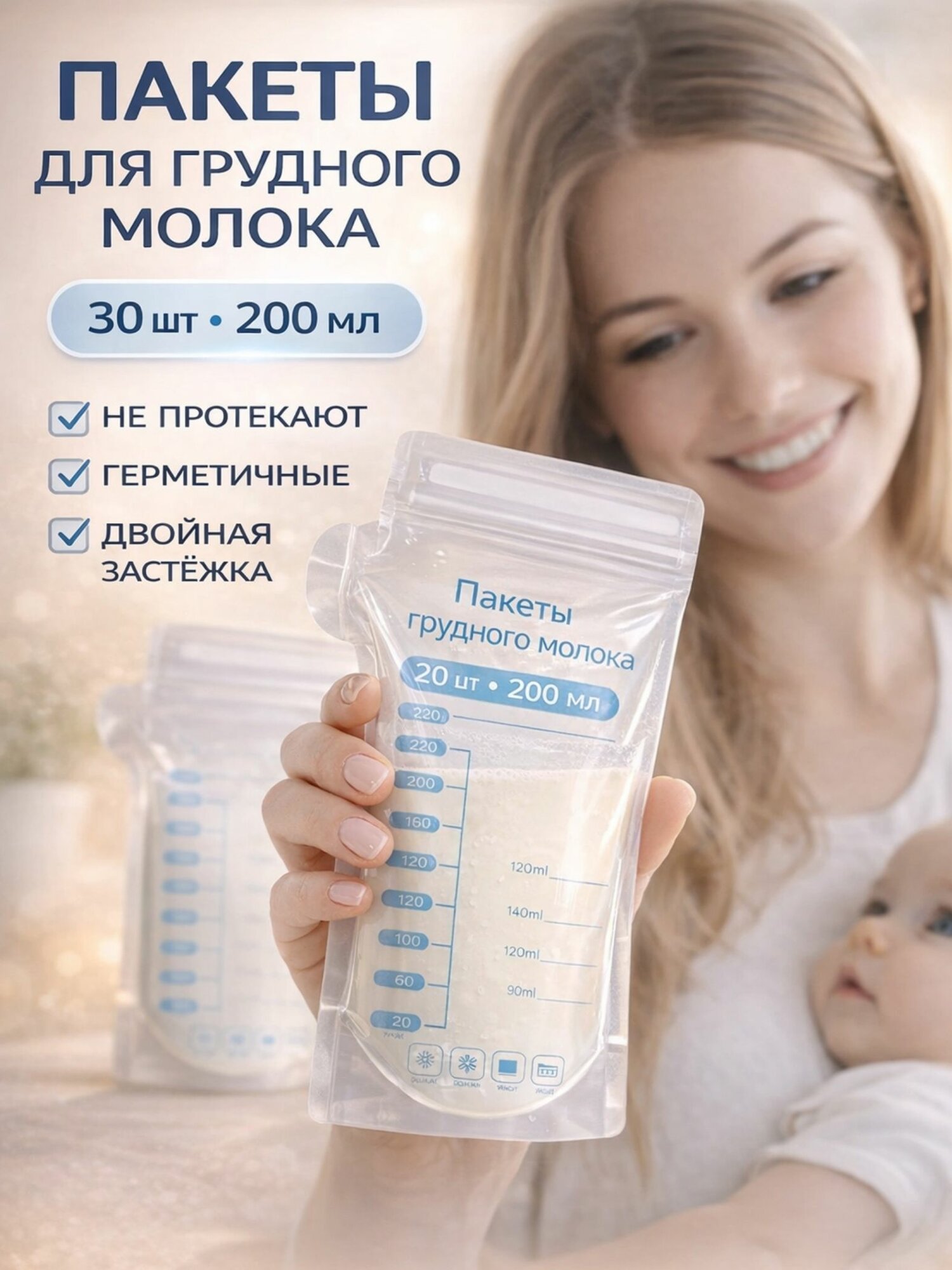 Пакеты для хранения грудного молока 30 шт. 200мл.