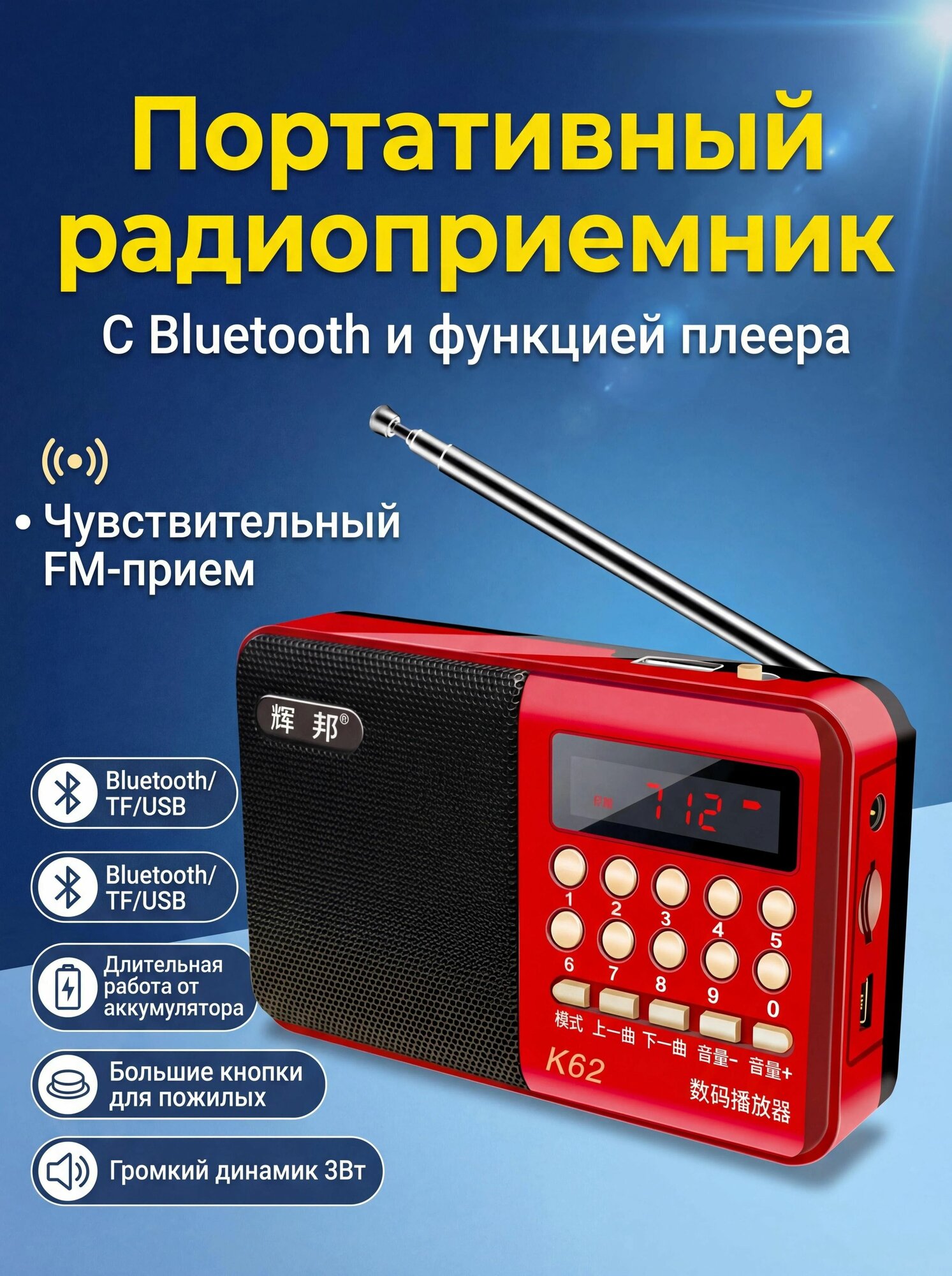Многофункциональный цифровой FM-радиоприемник, медиа-динамик, MP3-плеер
