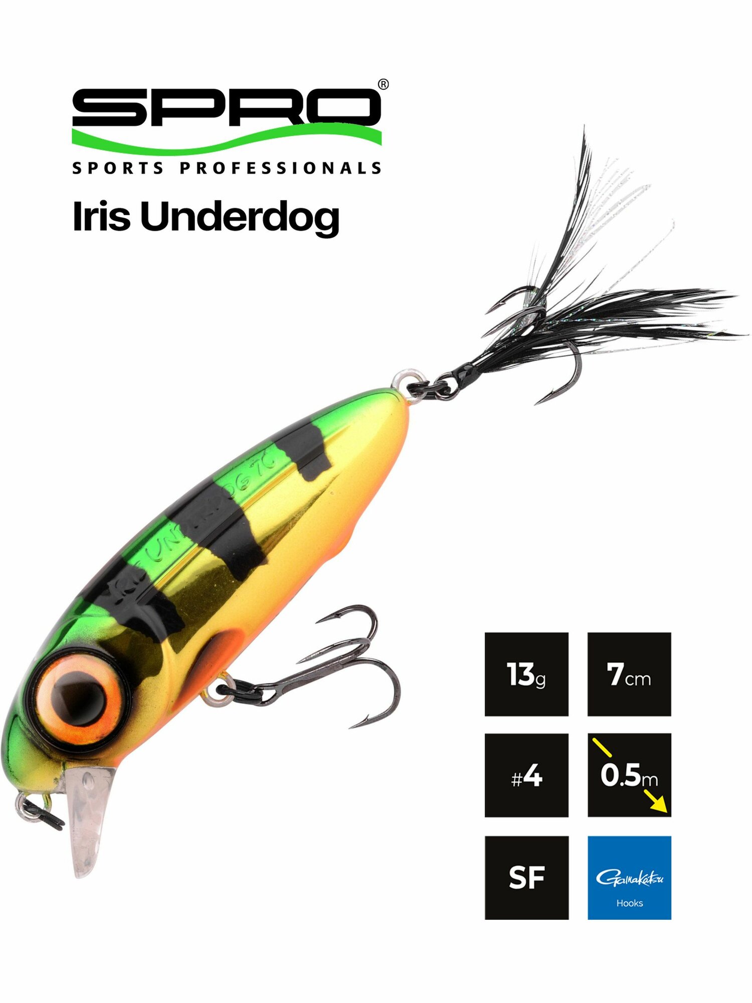 Воблер SPRO Iris Underdog, 7 см, 13 гр, 0,1-0,5 м, #Perch