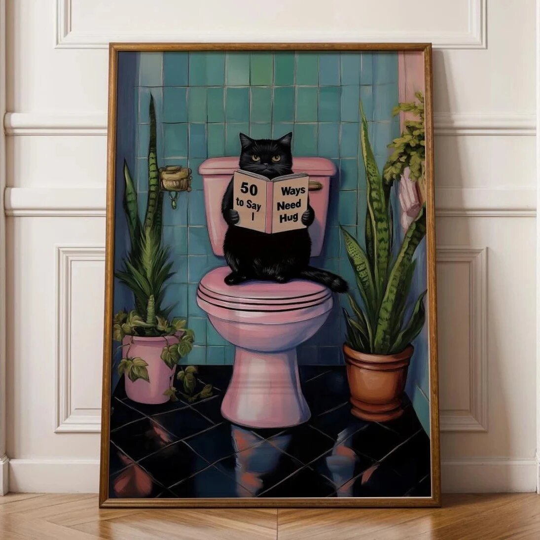 Картина с черным котом на унитазе 50x70см, HW20236-16