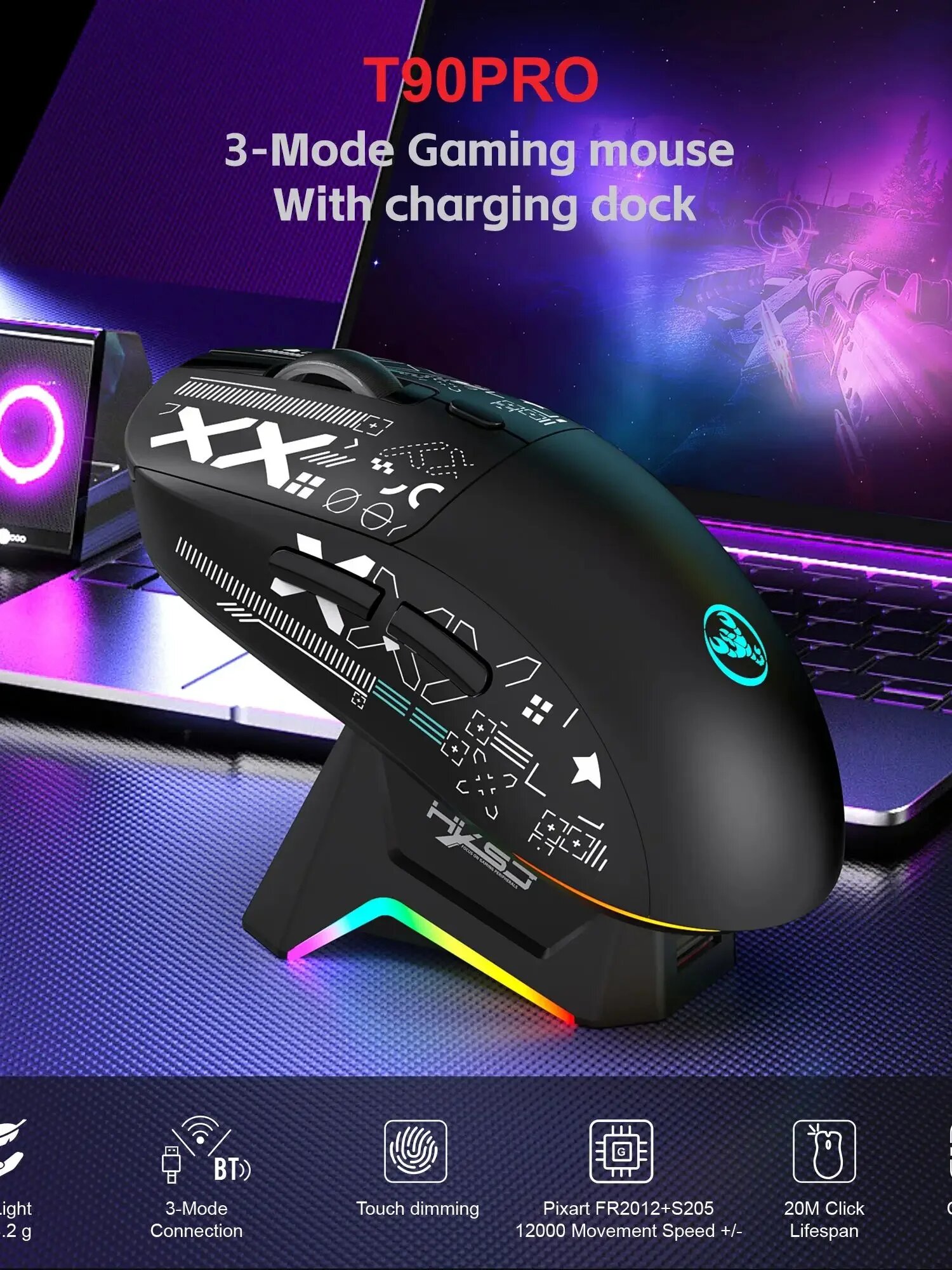 Игровая мышь беспроводная Razer T90 Pro White RGB