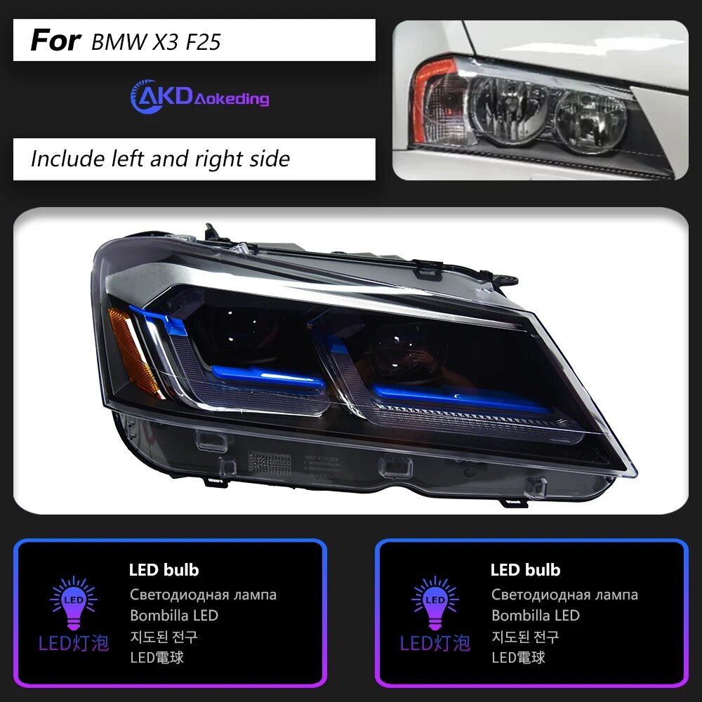 Фар AKD для BMW X3 F25 LED-фара 2010-2013 Фары X3 Дневной ходовой огонь转向灯远光灯 Angel Eye Проекторная линза