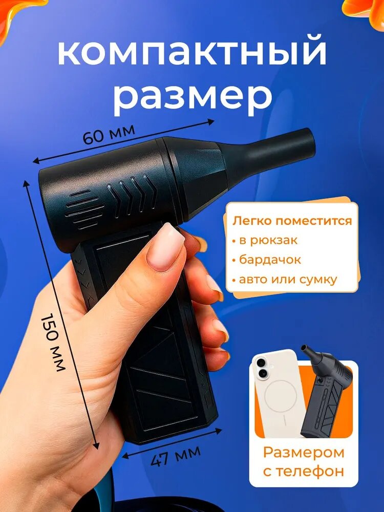 Воздуходувка портативная,130000 об/мин аккумуляторная / ветродуйка