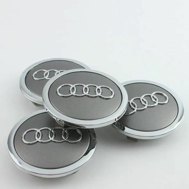 Колпачки ступицы колеса 69 мм для Audi, комплект 4 шт, серый хром, OEM 4B0601170A 8D0601170, заглушки дисков