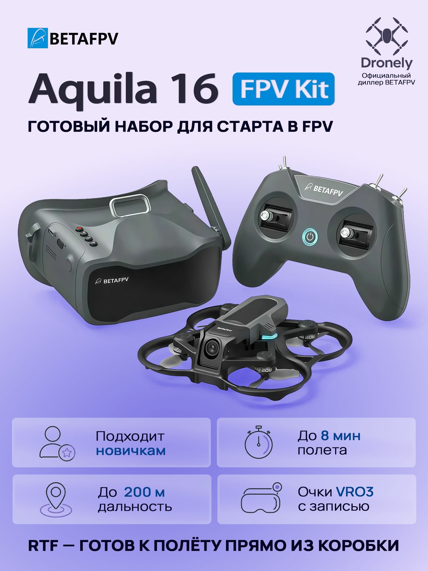 Квадрокоптер FPV BETAFPV Aquila 16 Готовый FPV набор