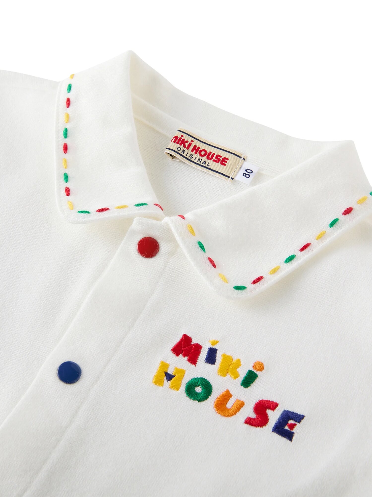 Блуза MIKI HOUSE Logo-embroidered patch-detail blouse, размер 4 года, белый — фото 1