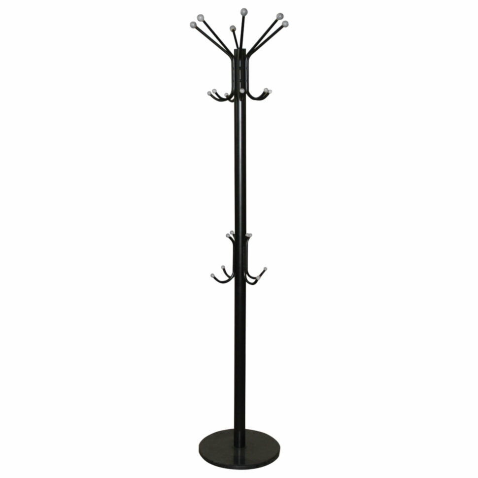 Вешалка-стойка SHT-CR450, 1,86 м, диск 37 см, 6 крючков + 4 дополнительных, металл/мрамор, черная, В1-50, 602344