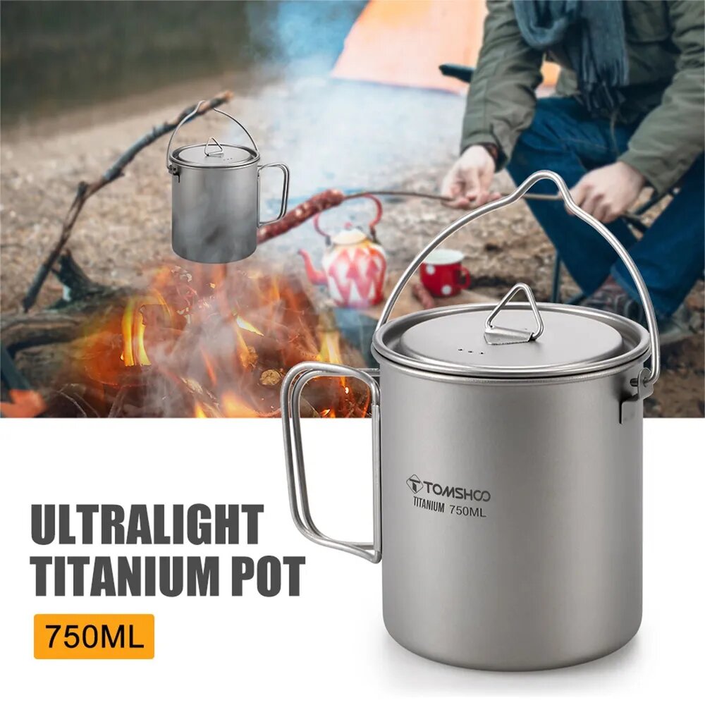 TOMSHOO Титановый подвесной горшок с откидной ручкой Ta8315BH-1 750 мл, Techshow