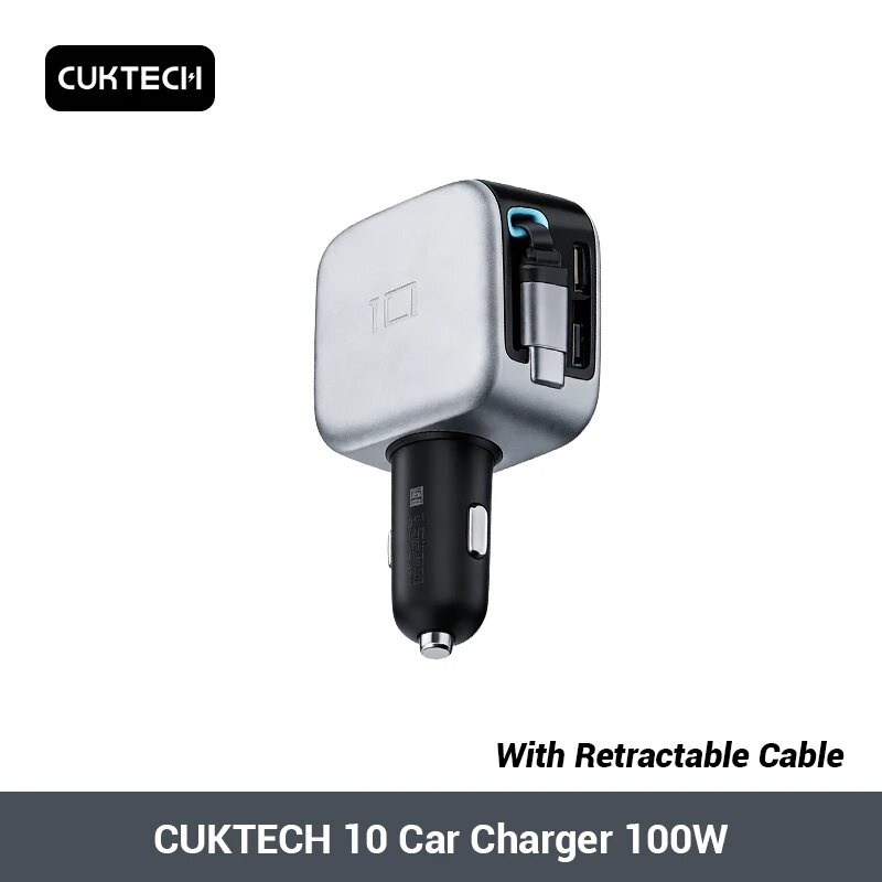 Автомобильное зарядное устройство CUKTECH 10 (90 Вт/100 Вт) CC903P с портами USB-C и USB-A, поддержкой PD/QC и выдвижным кабелем для Xiaomi, iPhone 17 Pro, MacBook