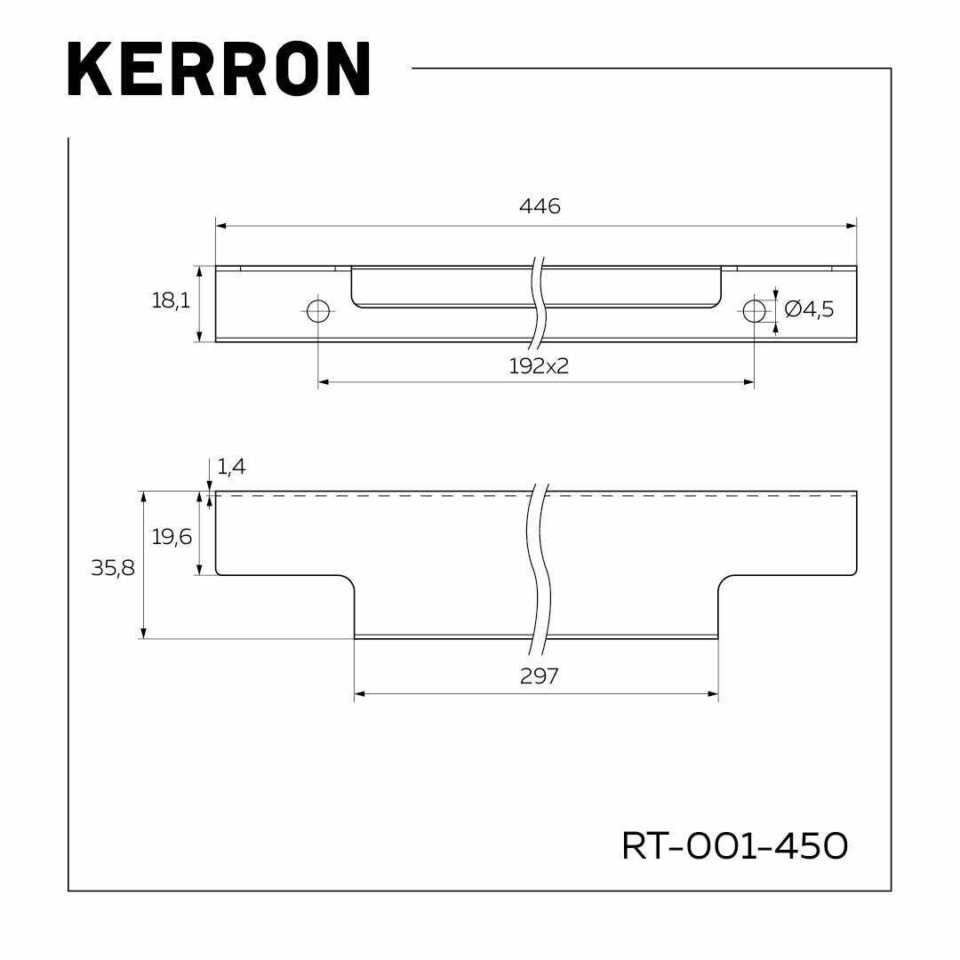 Ручка KERRON торцевая, 450мм (фасад 18мм), матовый черный RT-001-450 BL
