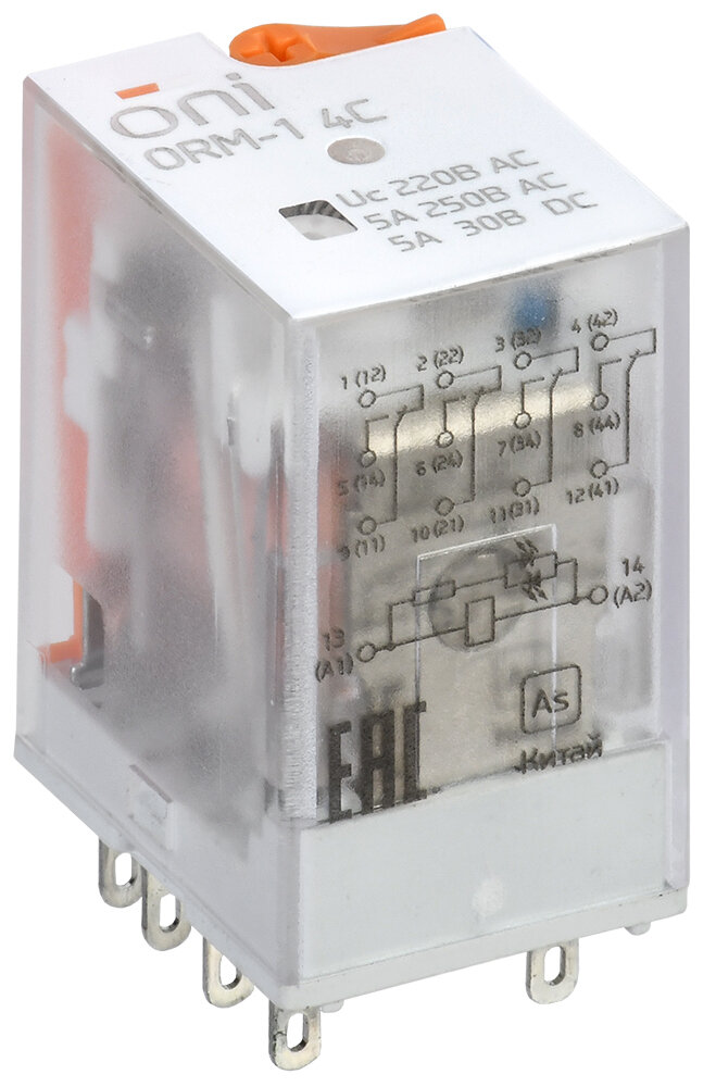 ORM-1-4C-AC220V-L-B Реле интерфейсное ORM-1 4C 220В AC с LED и тест. кнопкой ONI