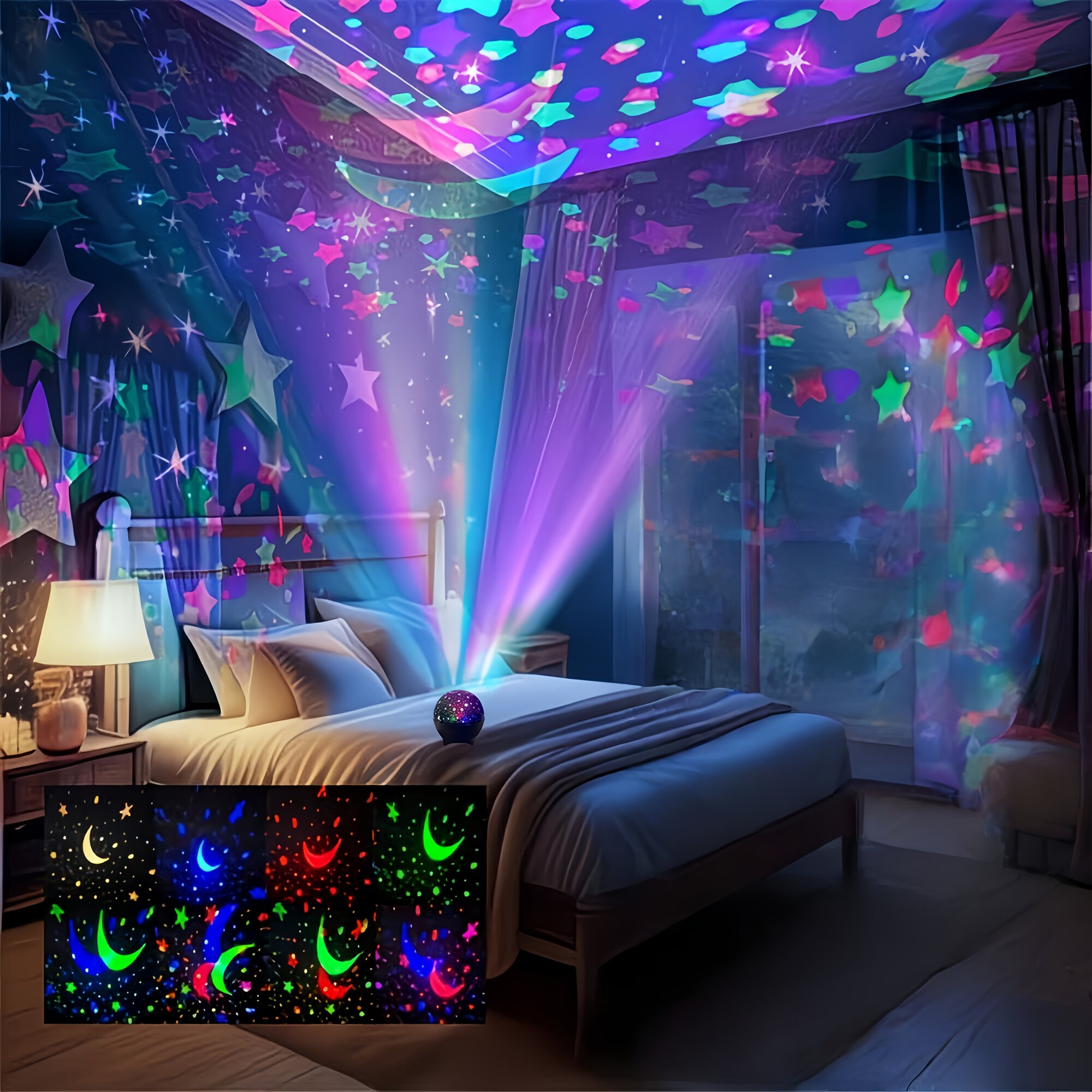 Проекционный ночник Dream Projection, USB-светильник с 8 режимами цвета, проекция звездного неба и луны