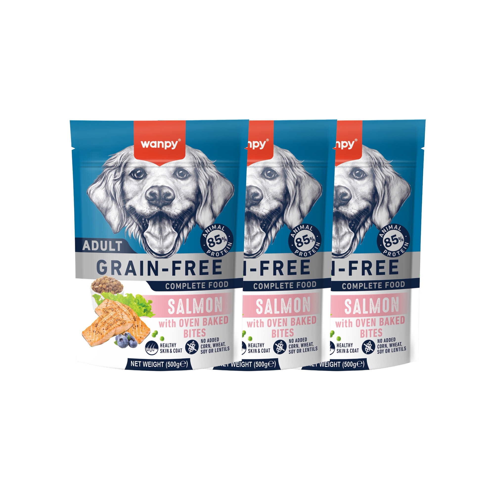 Сухой корм Wanpy Dog беззерновой с лососем для взрослых собак 500 г x 3 шт.