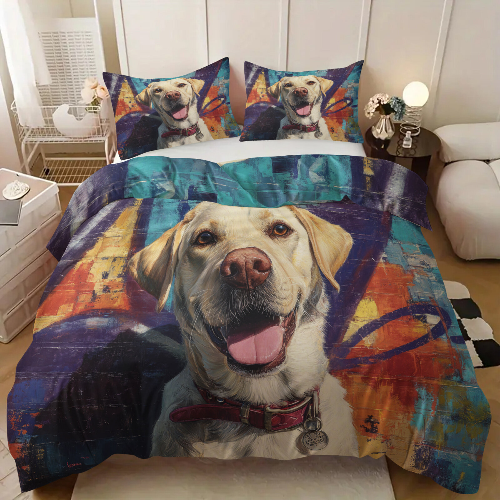 Животное Комплект постельного белья 1.5/2-сп/Евро 3 предмета 175x215cm Лабрадор Mикрофибра 2 наволочки 70х70