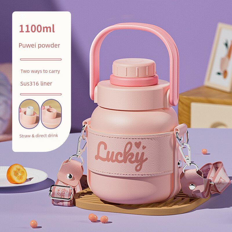 Термос Miniso большой емкости для женщин, стильная бутылка для воды с широким горлышком для детей и студентов,