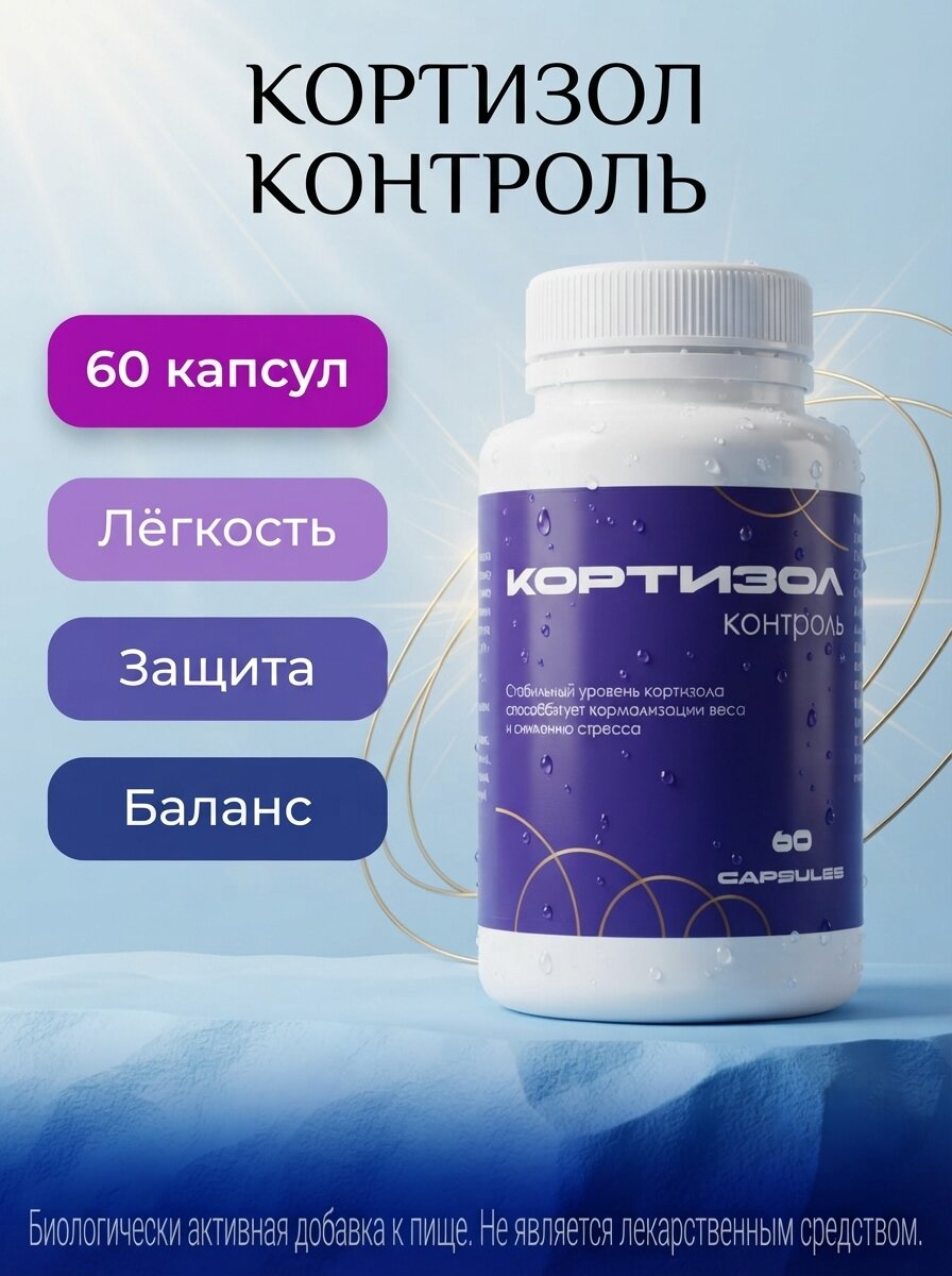 Кортизол контроль — БАД на растительной основе, поддержка стрессоустойчивости и иммунитета, 60 капсул