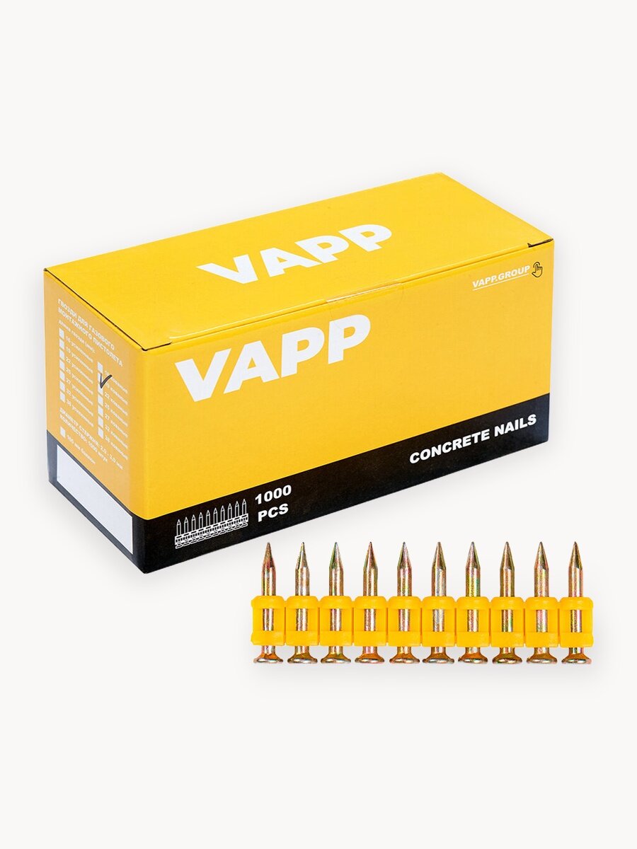 Гвозди усиленные VAPP 3*25 мм для газового монтажного пистолета, 1000 шт.