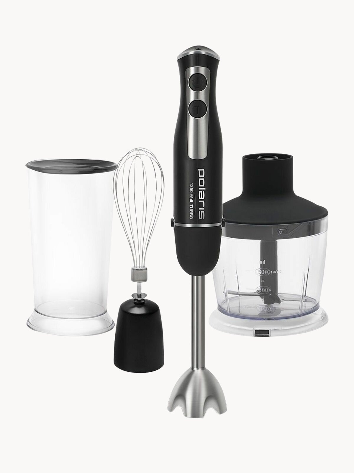 Блендер погружной Polaris PHB 1385 - 3 в 1: измельчитель, блендер и миксер, 1350 Вт, черный