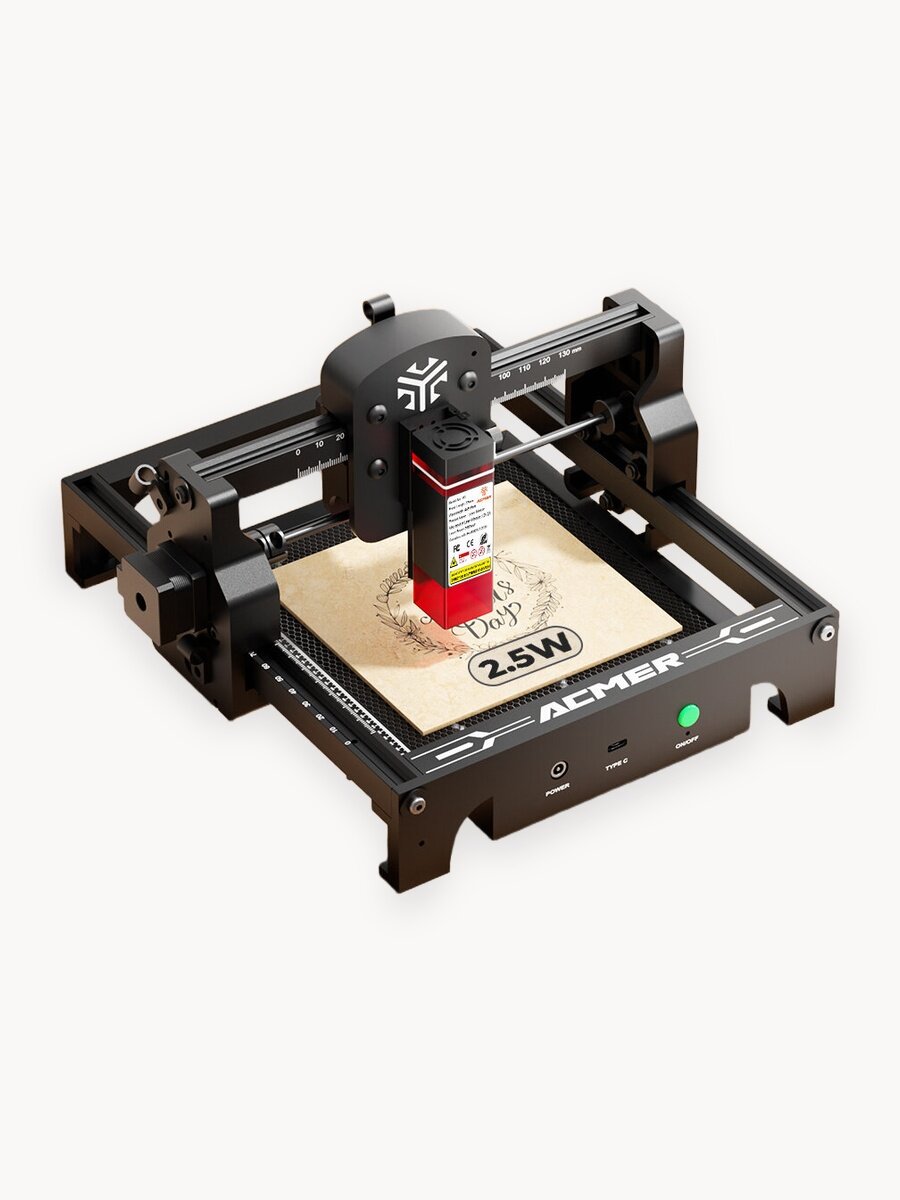 Лазерный гравер ACMER S1 2,5 Вт, рабочая зона 130×130 мм, 10000 мм/мин, идеально подходит для начинающих, портативный