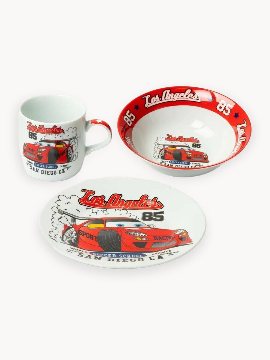 Daniks Набор посуды керамика, 3 шт, Болид, тарелка 18см, салатник 15см/350мл, кружка 230мл