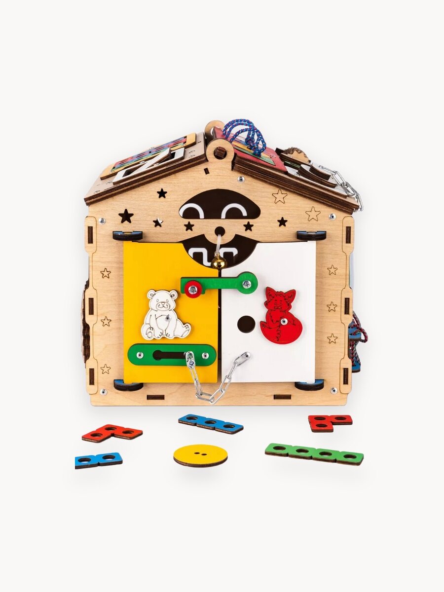 Бизиборд домик со светом и игрушками для детей от 1 года Алфавит KIDS