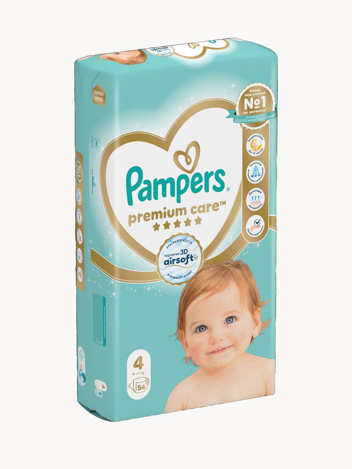 Pampers Premium Care Размер 4, 54 Подгузники, 9kg-14kg