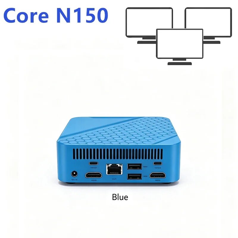 Intel N150 Мини-ПК 16ГБ, 4К, Windows 11 16GB 2048GB, N150-blue