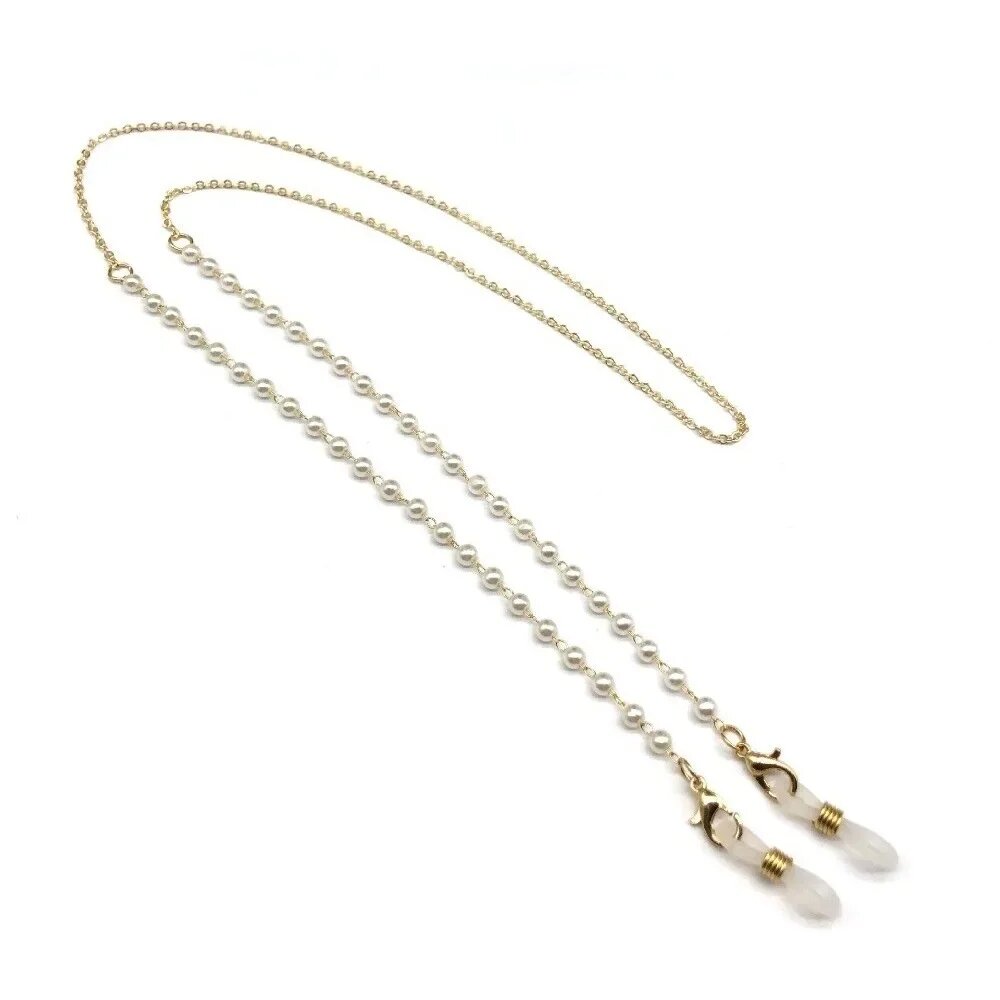 Золотая цепочка для маски с жемчугом White Gold