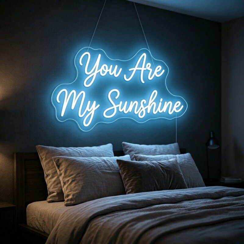Двухстрочная светодиодная неоновая вывеска с надписью «You Are My Sunshine» для настенного декора, питание от USB, цвет ледяной синий, размер 8 дюймов (4 буквы в строке)