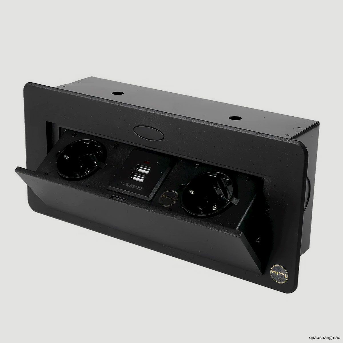 Встраиваемая выдвижная розетка в столешницу чёрная, 2 евро розетки 2 USB-A