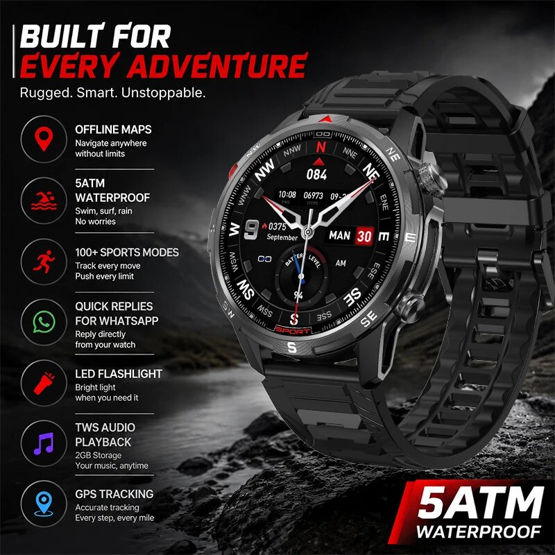 Outdoor Adventure Smart Watch GPS Bluetooth Calling 1.43" AMOLED Черный, Black