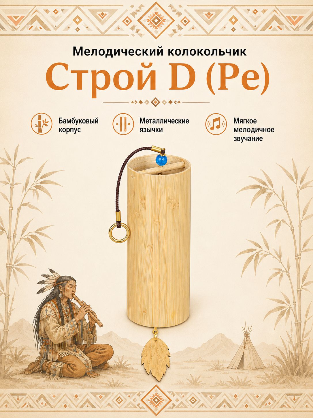 Мелодический колокольчик из бамбука, строй D (Ре), музыка ветра