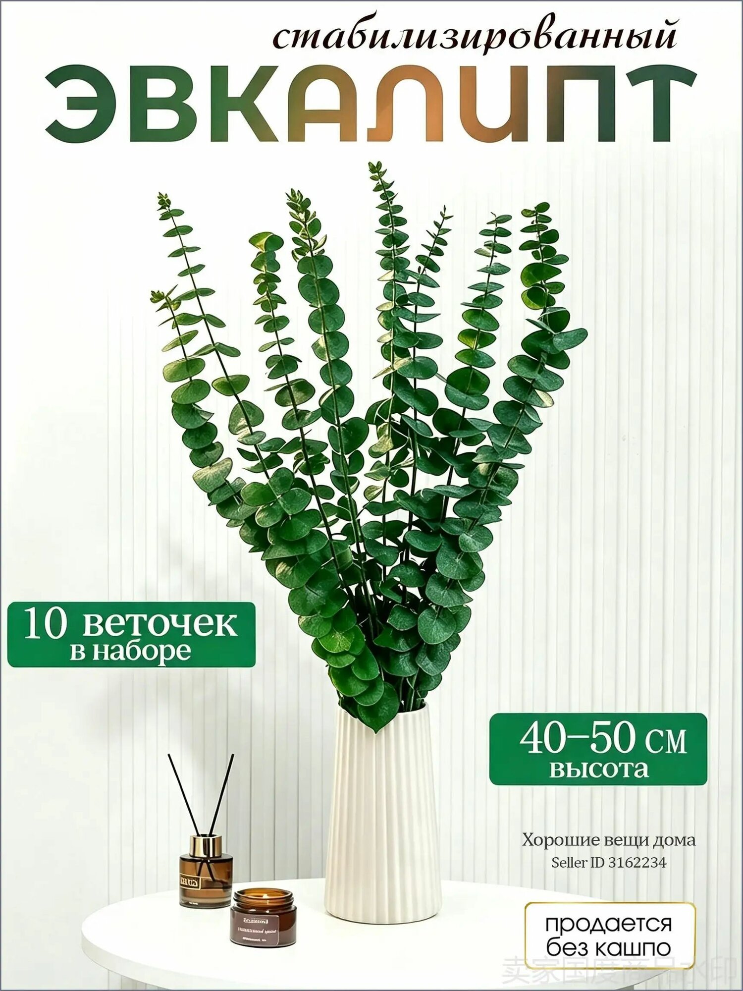 Сухоцветы Эвкалипт 50 см 10 шт зеленый