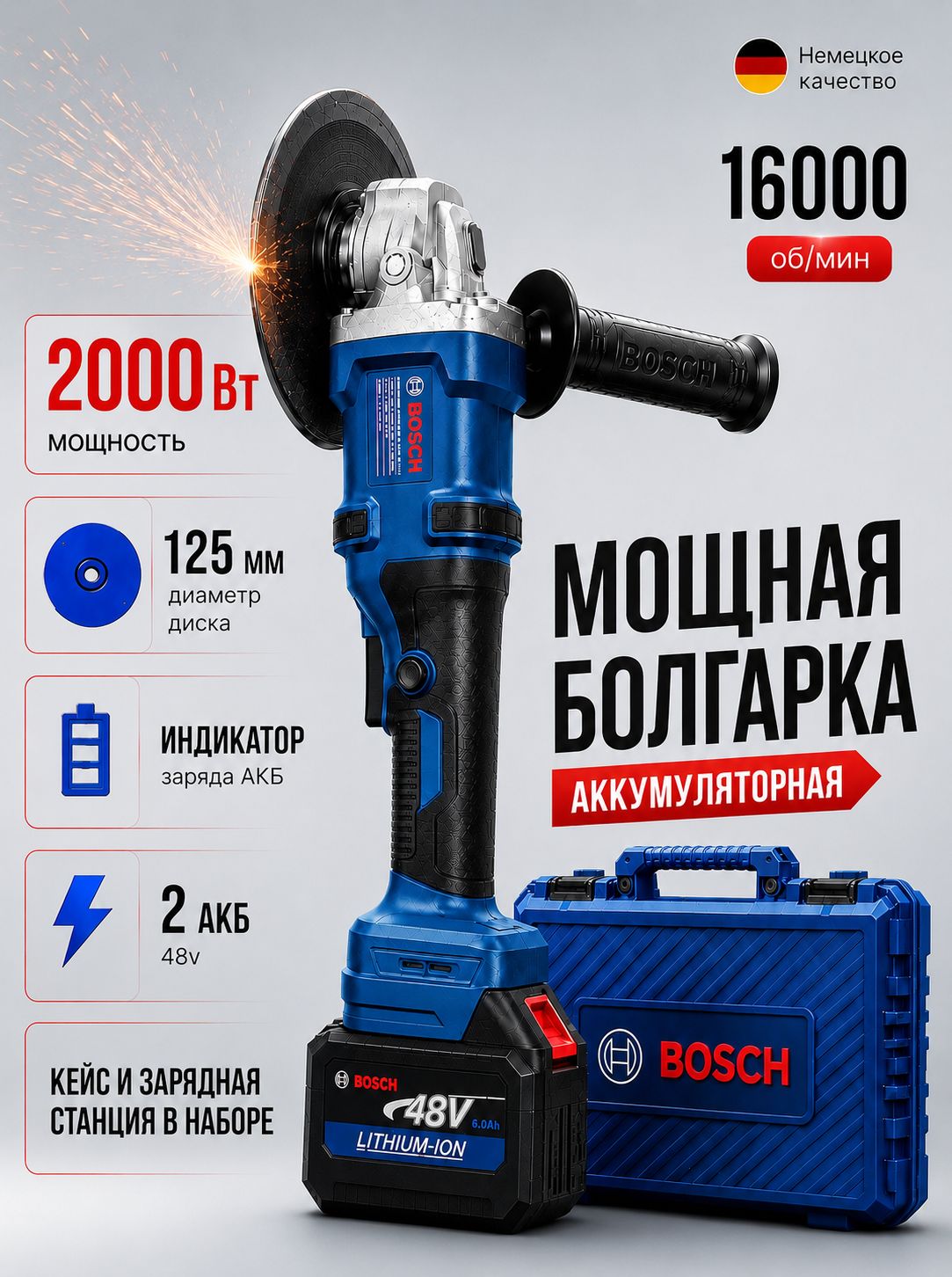 Болгарка аккумуляторная, УШМ мощная