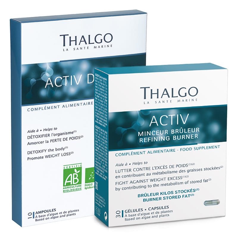 Антицеллюлитное средство Thalgo Active Set: очищающий курс 10x10 мл + курс для похудения и против целлюлита 30 капс.