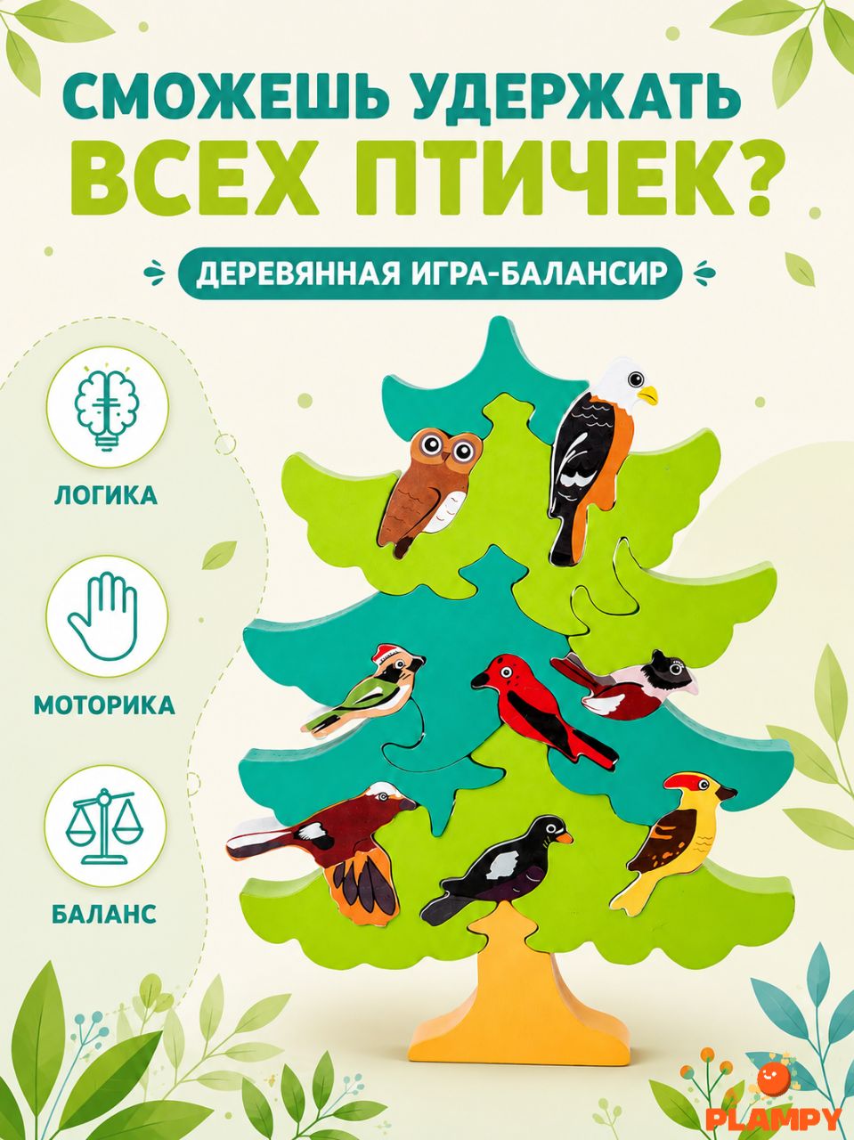Логическая игра балансир, птички на дереве / Детские развивающие игрушки