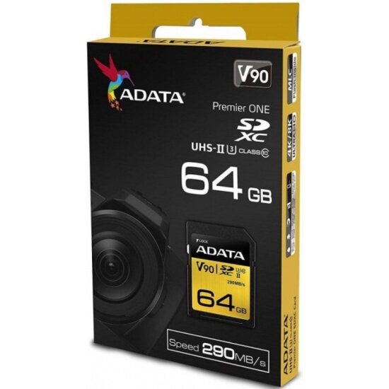 Карта памяти Adata 64Gb Premier One SDXC UHS-II U3 V90 (290/260 MB/s)